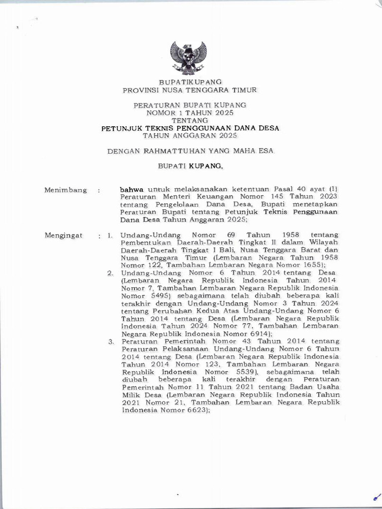 Perbup. Kab. Kupang No 1 Tahun 2025 2 | PDF