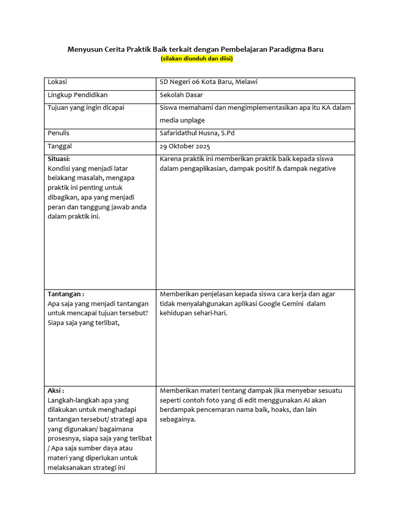 2.Lembar Menyusun Kerangka Cerita Praktik Baik | PDF