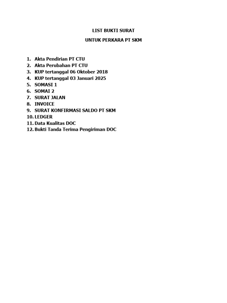 List Bukti Surat PT SKM | PDF