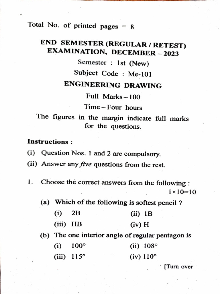 Engineering Drawing Exam December 2023 | PDF | Cartesian Coordinate ...