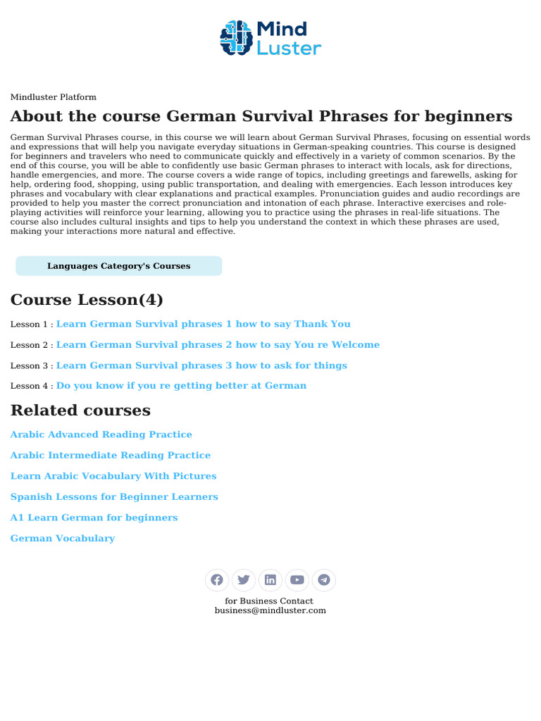 German Survival Phrases Course for Beginners | PDF