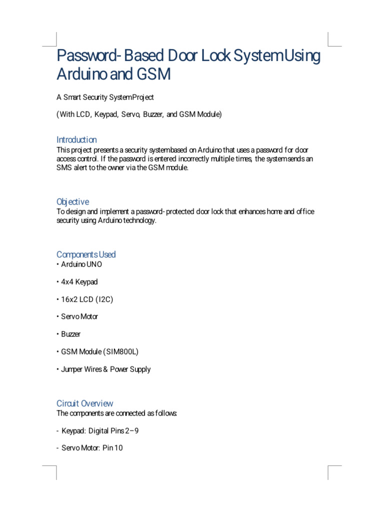 Password Based Door Lock System Presentation | PDF | Arduino | Password