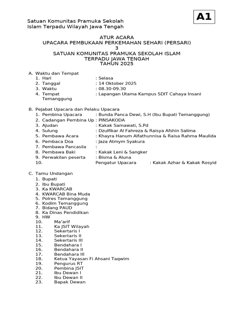 Upacara Pembukaan PERSARI III Pramuka 2025 | PDF