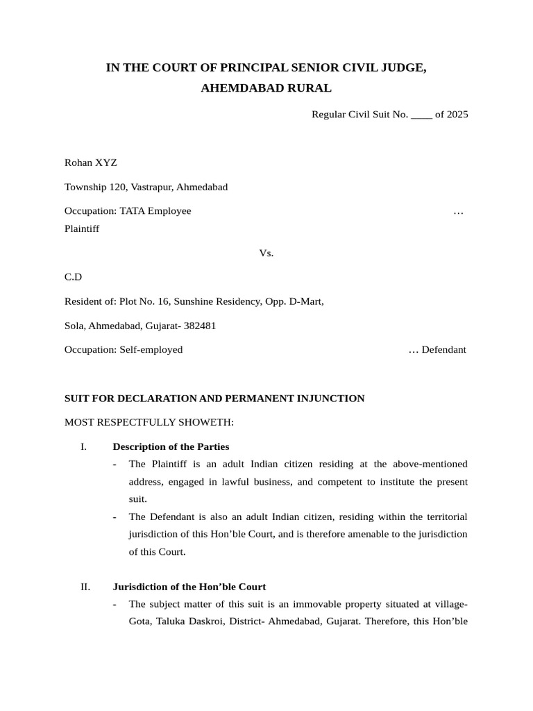 Civil Suit for Property Declaration | PDF | Lawsuit | Property Law