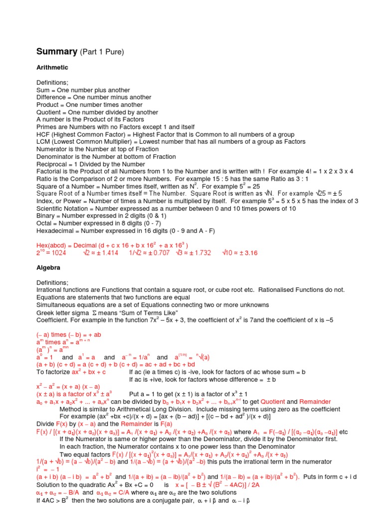 Math Summary | PDF | Fraction (Mathematics) | Triangle