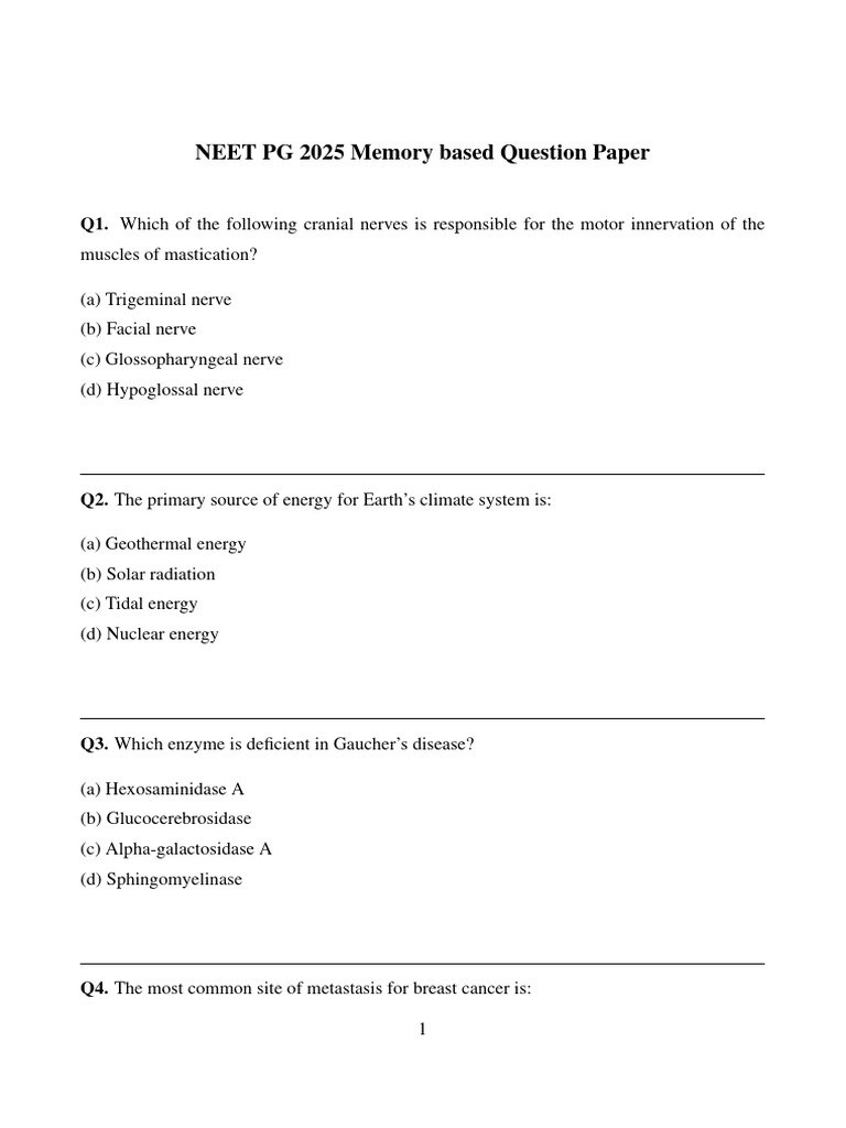 NEET PG 2025 Memory Question Paper | PDF | Diseases And Disorders ...