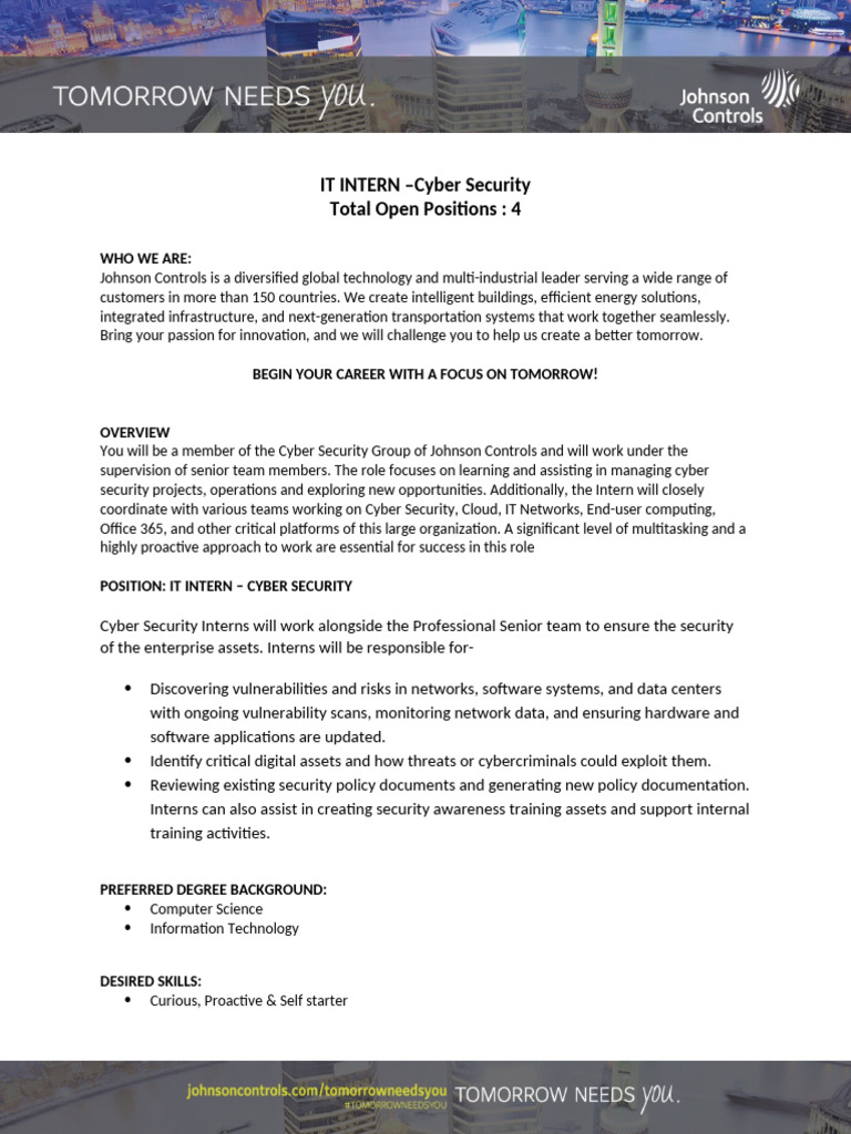 IT Intern Position in Cyber Security | PDF | Computer Security | Security