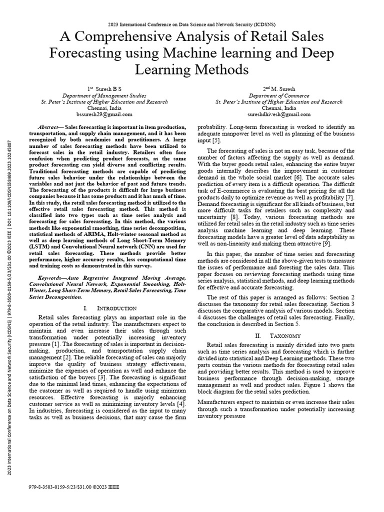 A Comprehensive Analysis of Retail Sales Forecasting Using Machine Learning and Deep Learning ...