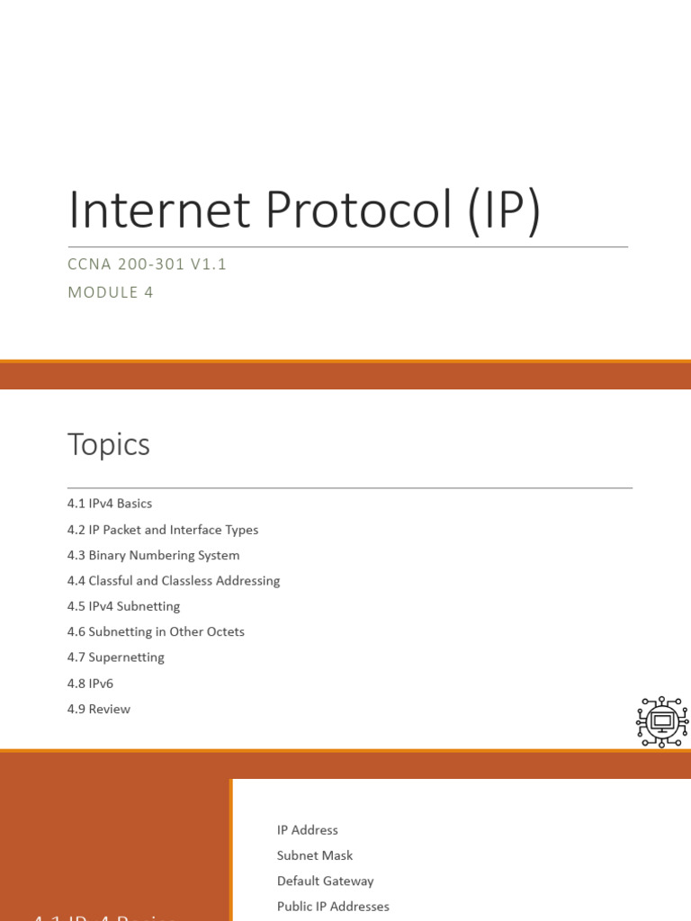 1 - CCNA Module 4 Internet Protocol IP Presentation Slides | PDF | Ip Address | I Pv6