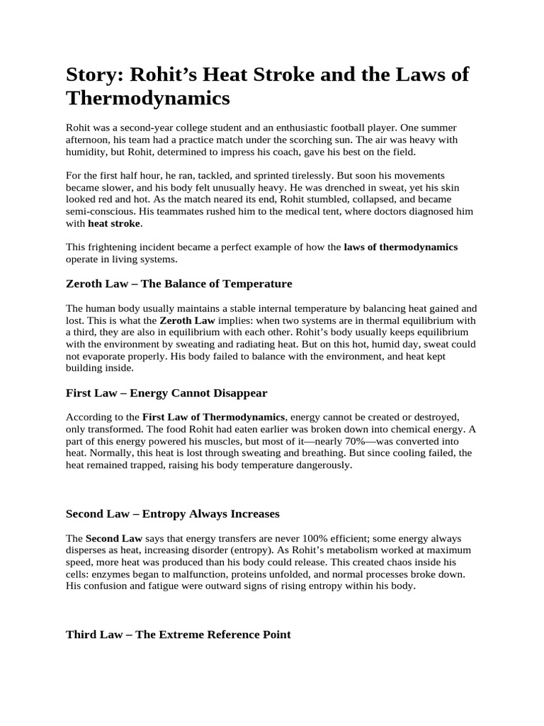 Case Study 1 Theroy - Story Rohits Heat Stroke and The Laws of ...