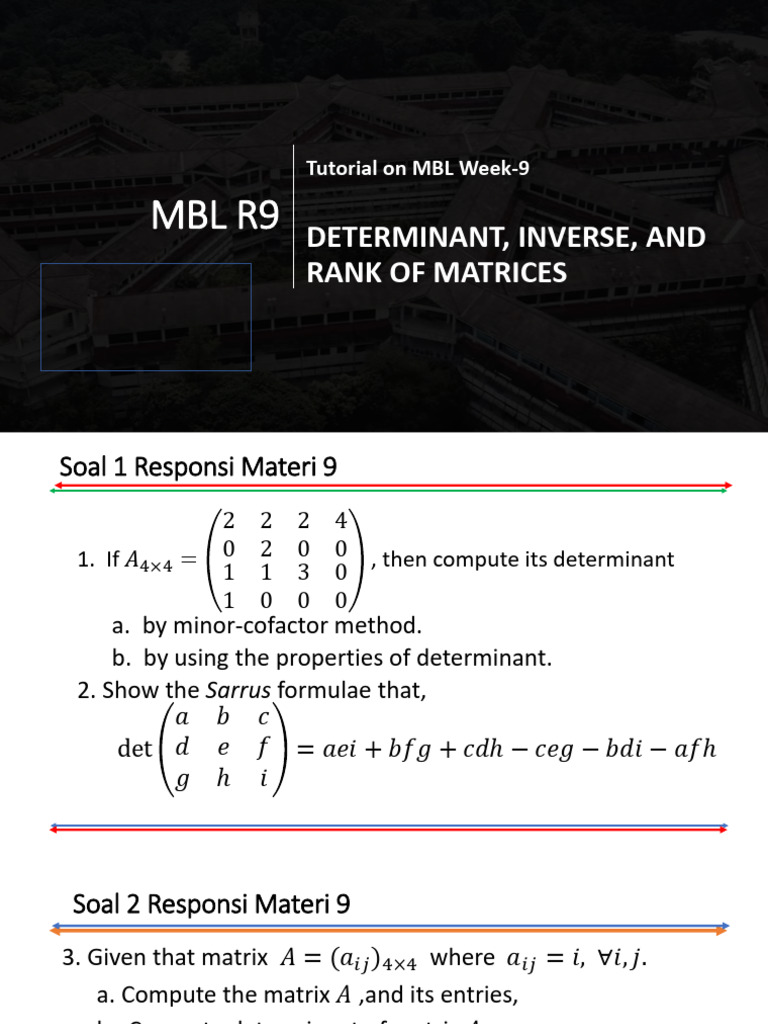 MBL R09 Determinant, Inverse and Rank of Matrix | PDF