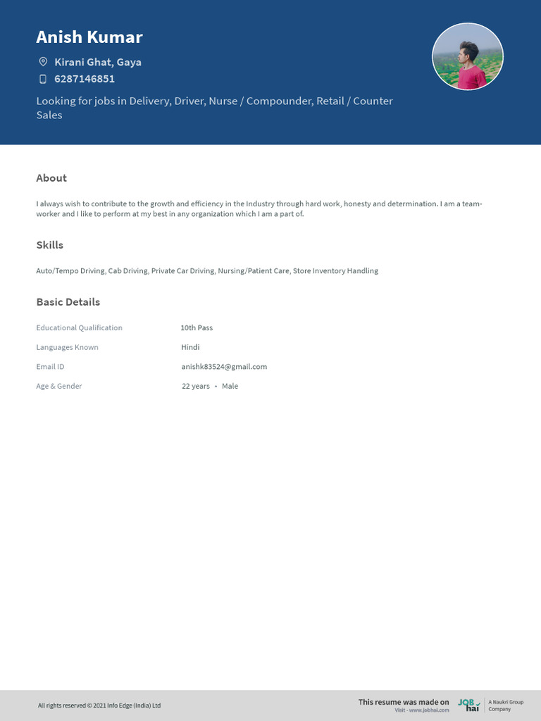 Anish Kumar CV-1 | PDF