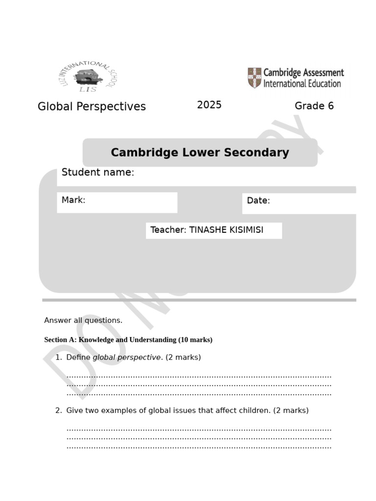 3rd Term Grade 6 Global Perspectives | PDF