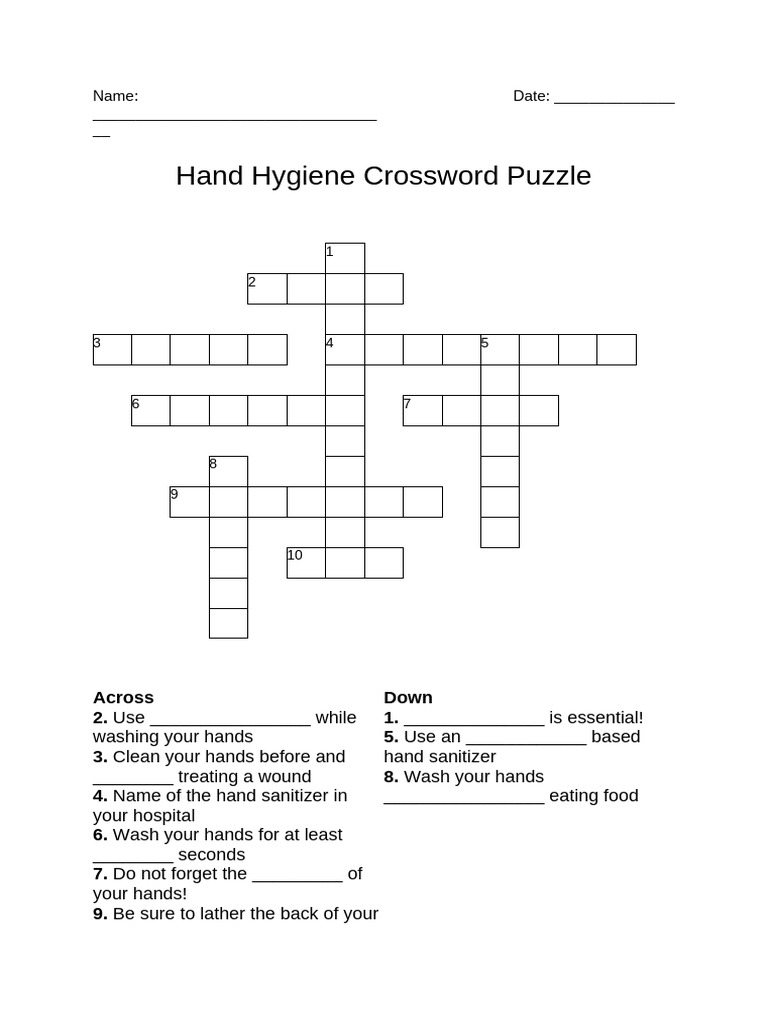 Hand Hygiene Crossword Puzzle 8111b 62fd5c9f | PDF