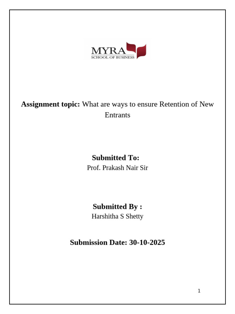 Harshitha S Shetty - Human Resources - Retention of New Entrants | PDF ...