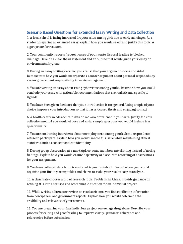 Extended Essay Writing Scenarios Guide | PDF