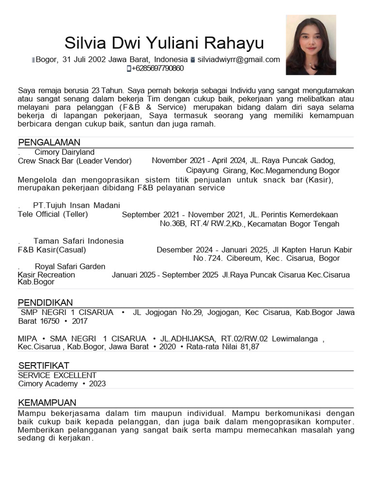 CV - Silvia Dwi Yuliani Rahayu | PDF