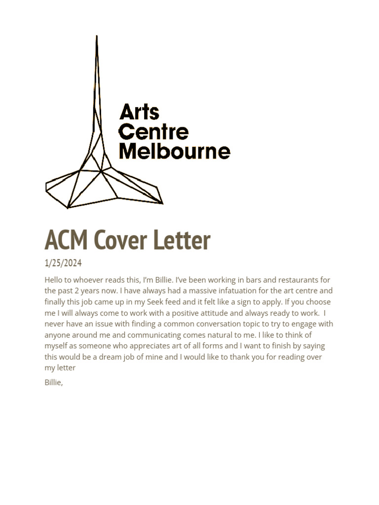 Billie Godsell Cover Letter ACM | PDF