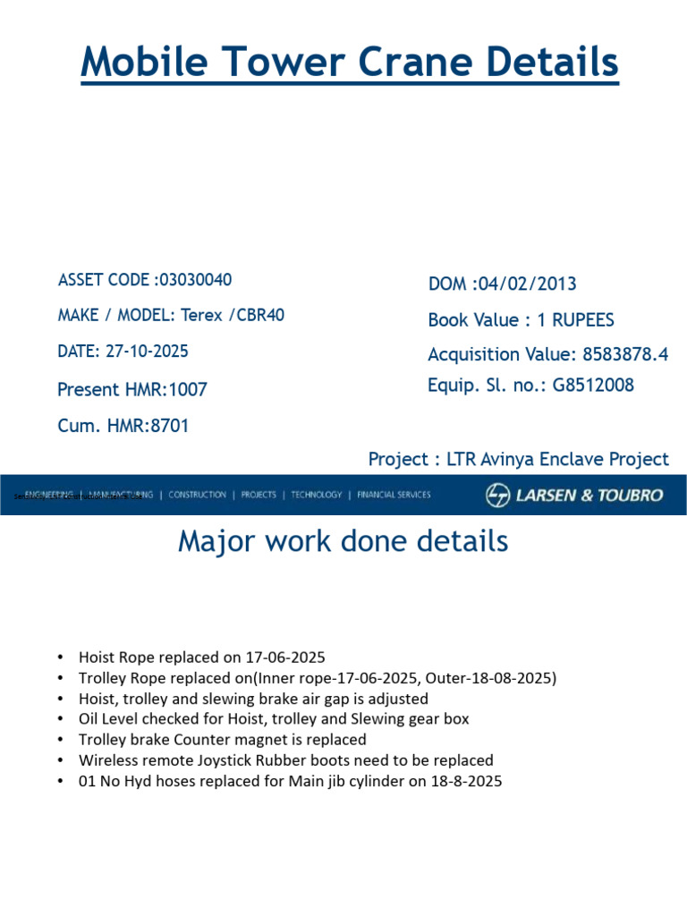 CBR40 Crane Maintenance Report | PDF | Crane (Machine) | Vehicles