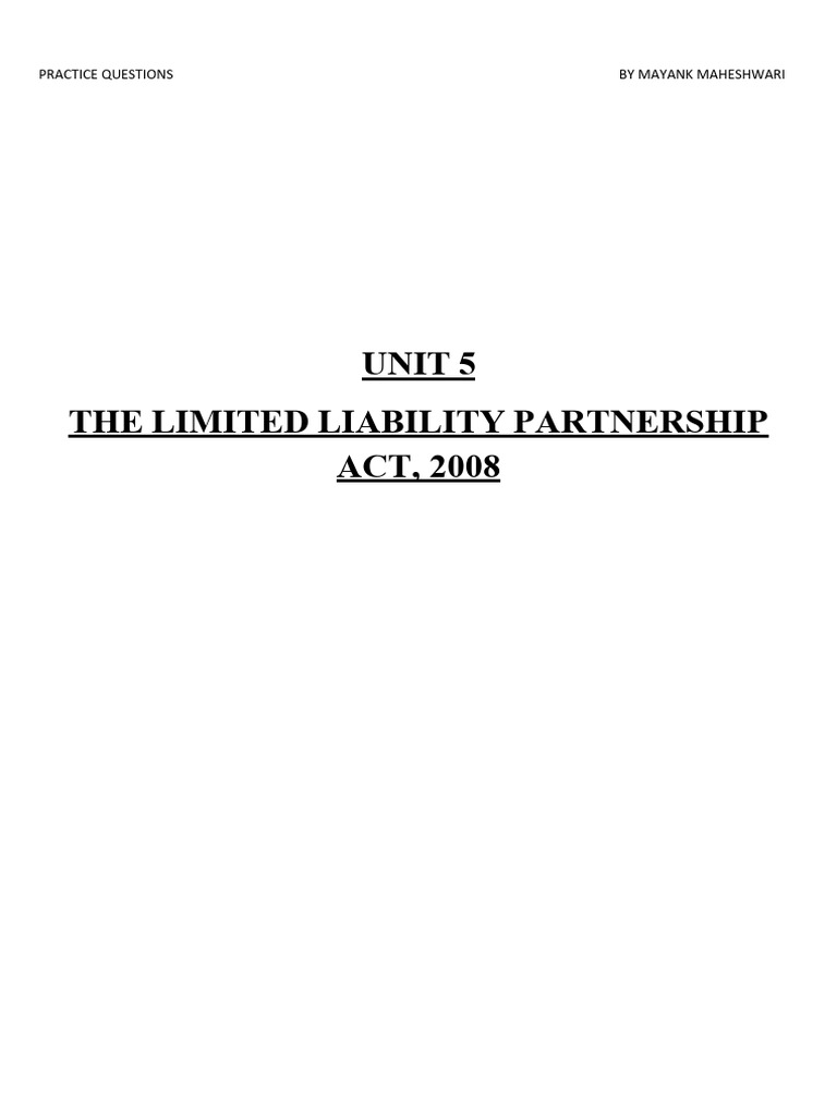 LLP Act 2008: Key Concepts & Benefits | PDF | Limited Liability ...