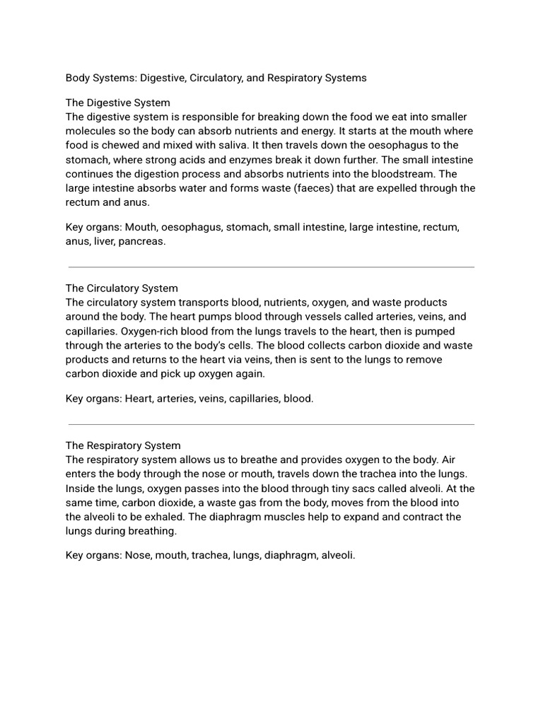 Overview of Body Systems: Digestion, Circulation, Respiration | PDF ...