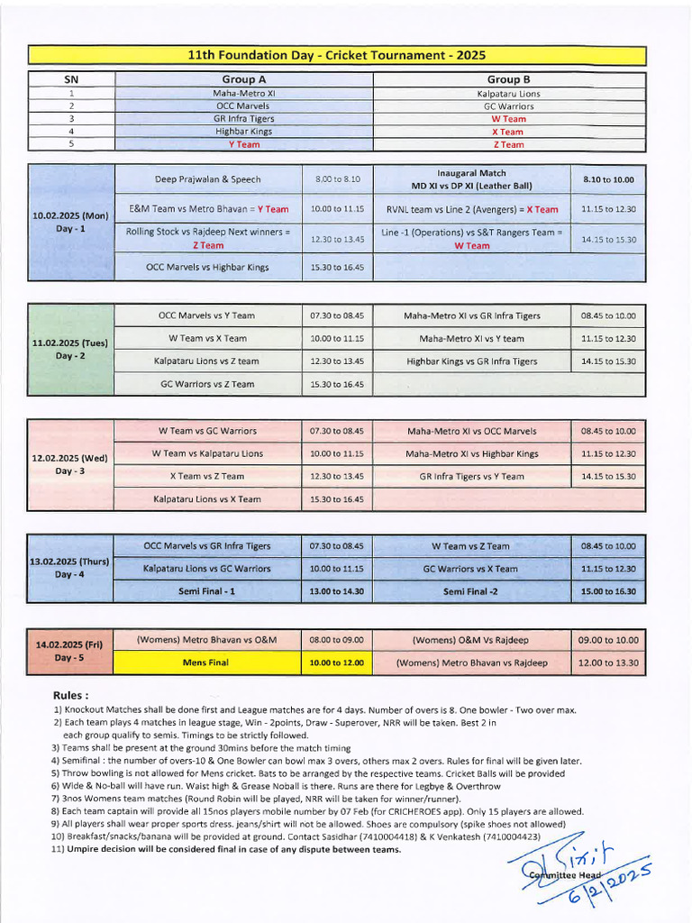 Cricket Fixtures | PDF