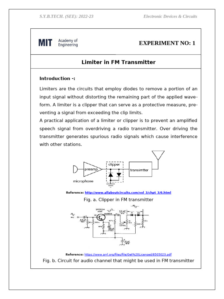 EXPERIMENT NO 1 - Limiter in FM Transmitter (1) | PDF | Voltage ...