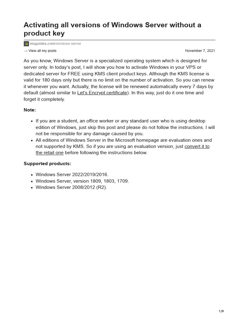 Activating All Versions of Windows Server Without A Product Key | PDF | Microsoft Windows ...