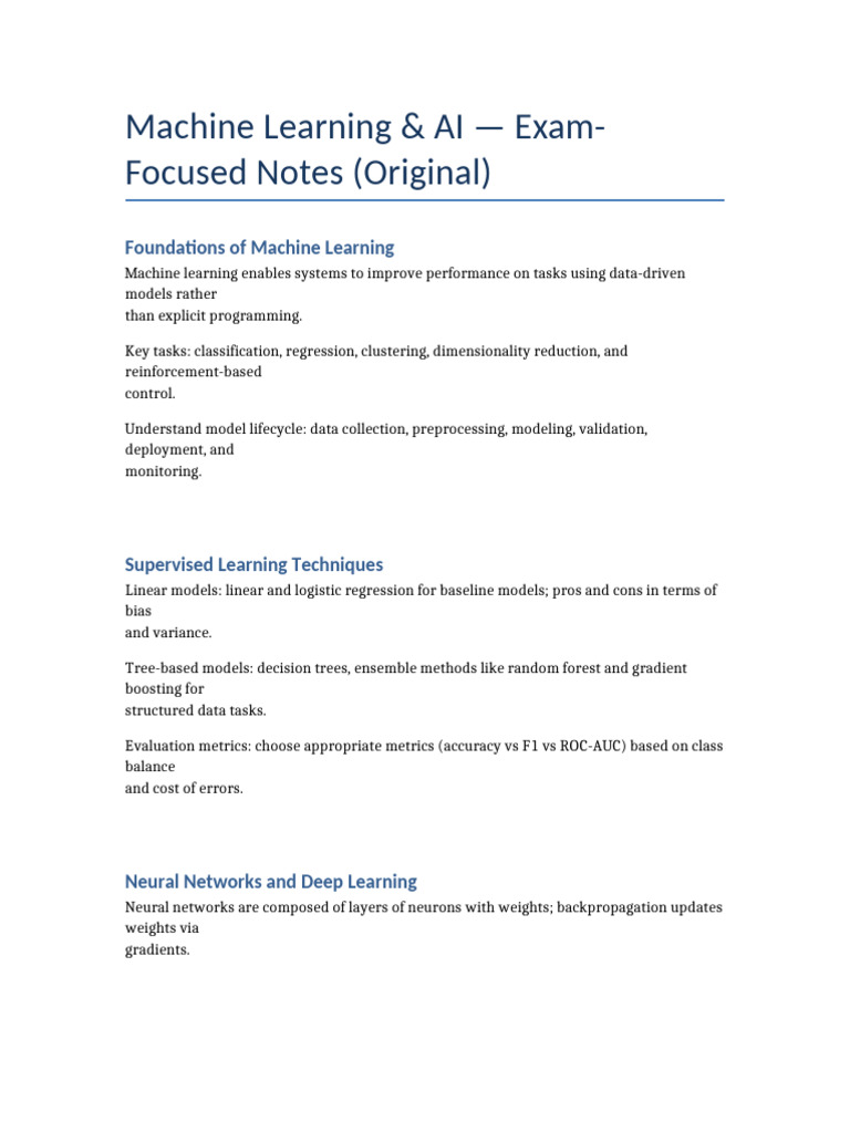 Exam Notes on Machine Learning & AI | PDF | Machine Learning ...