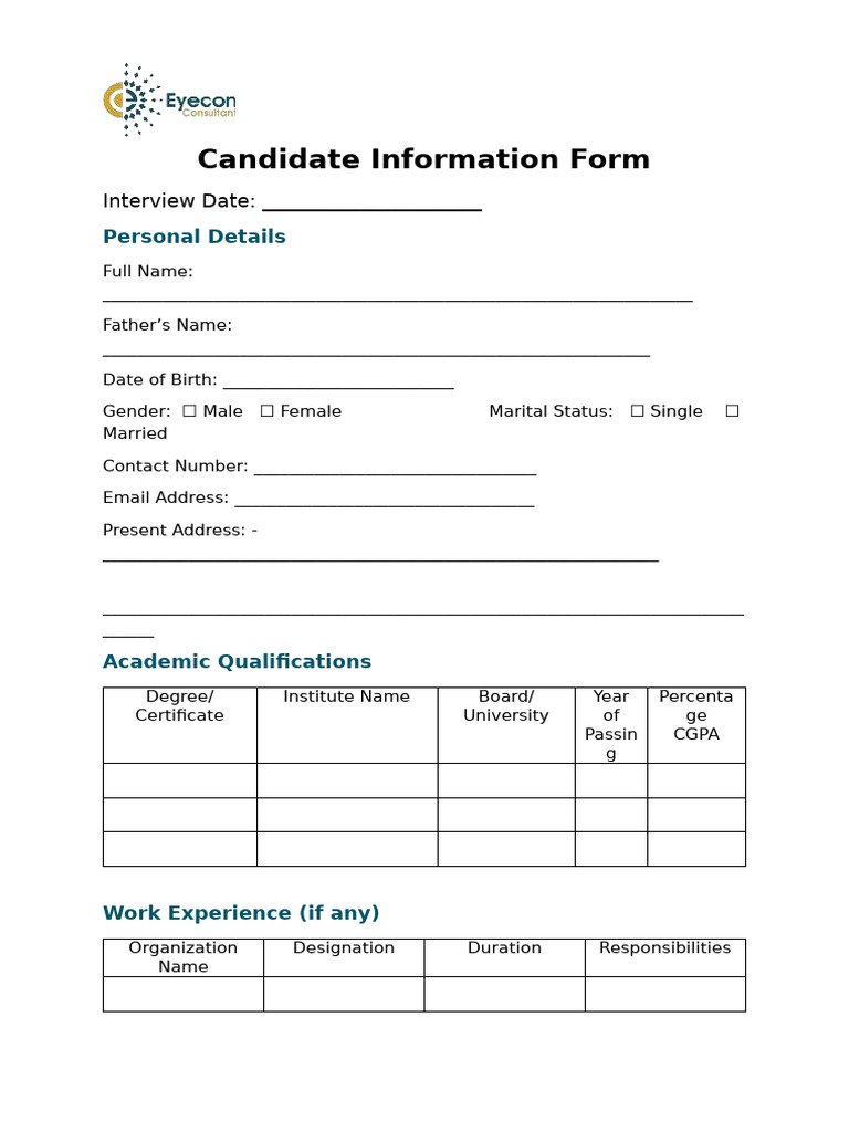 Candidate Information Form | PDF