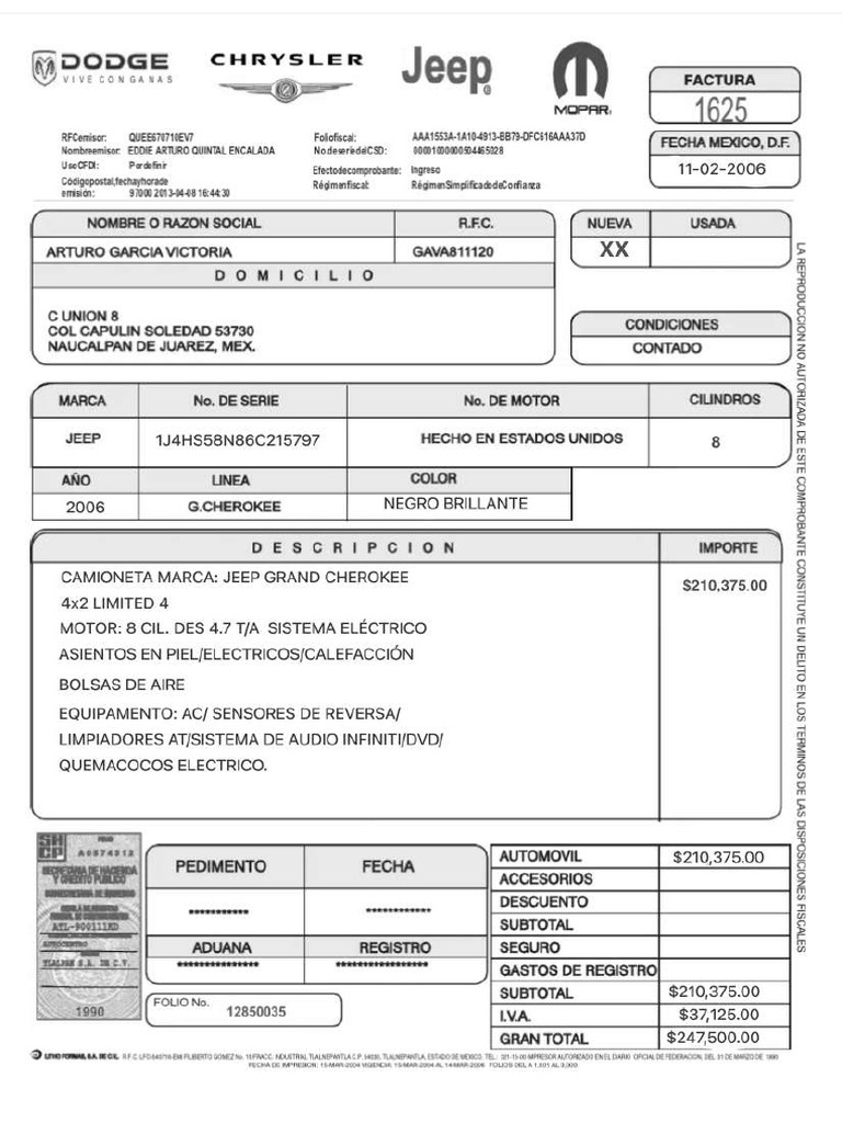 Factura Jeep | PDF