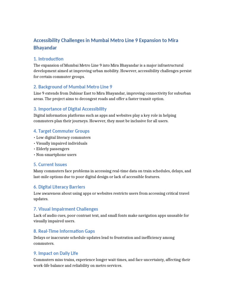 Accessibility Issues in Mumbai Metro Line 9 | PDF | Accessibility ...