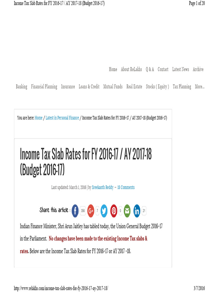 Income Tax Slab Rates For Fy 2016 17 Ay | PDF | Taxes | Government Finances