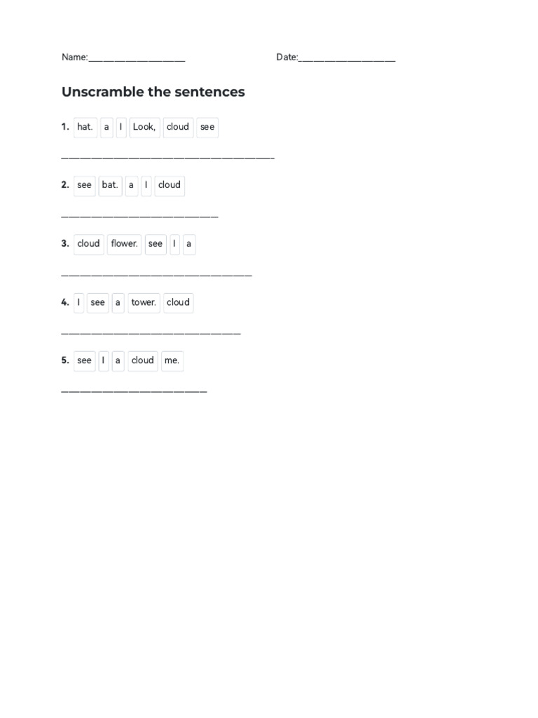 Free Sentence Scramble Worksheet Generator | PDF