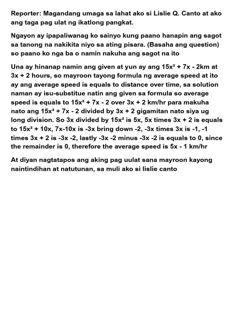 Reporter Magandang Umaga Sa Lahat Ako Si Lislie Q. Canto at Ako Ang ...