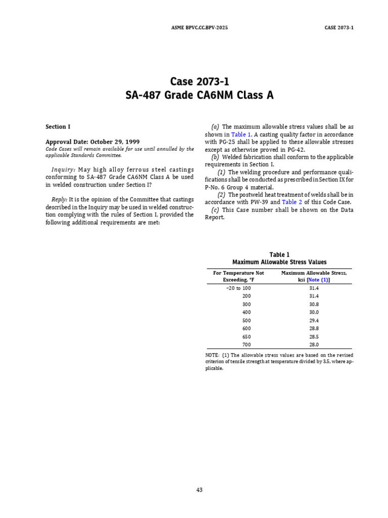 Asme BPVC - CC.BPV Case 2073-1 | PDF | Welding | Construction