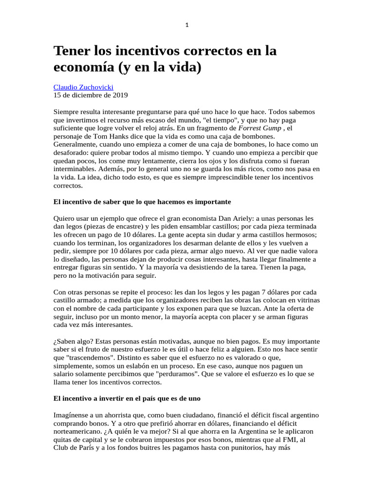 RAUL DUBIE Tener Los Incentivos Correctos en La Economía | PDF ...