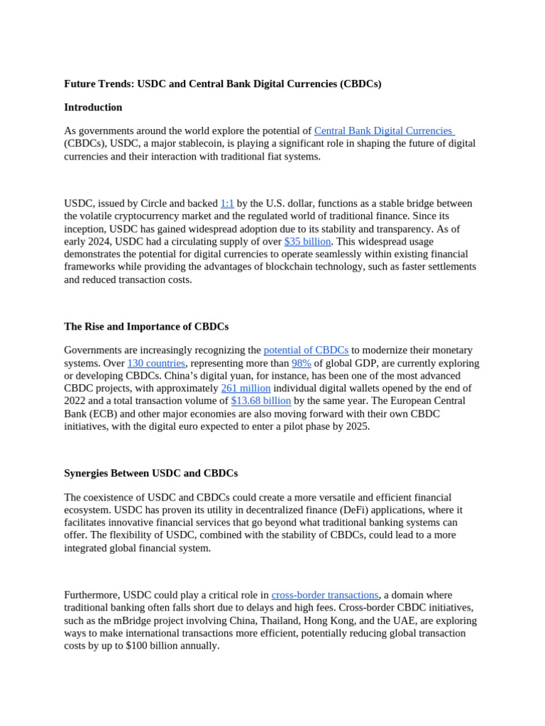 USDC's Role in CBDC Evolution | PDF | Central Banks | Currency