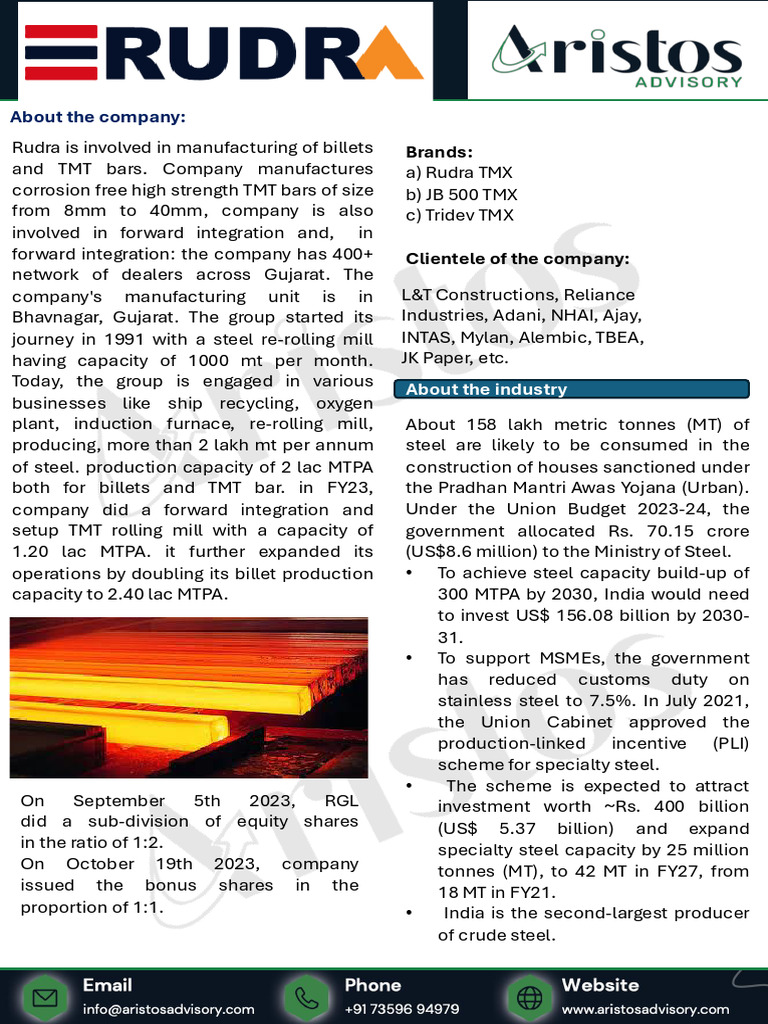 Rudra TMT Bars: Manufacturing & Growth Insights | PDF | Steel | Iron