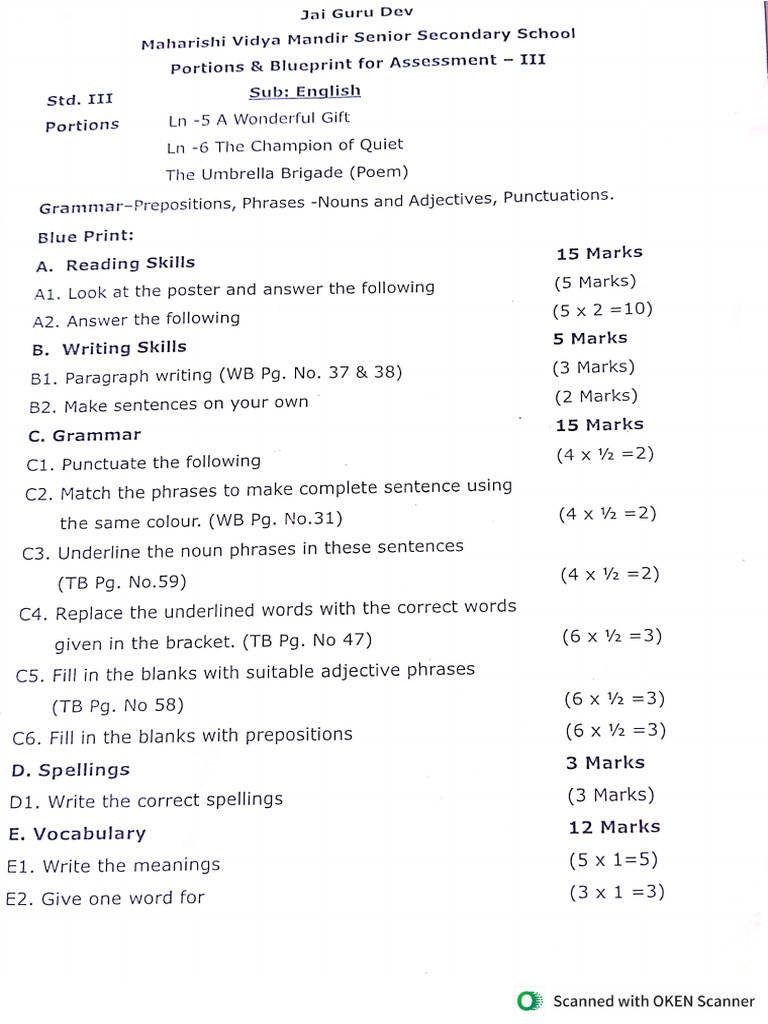 Grade - 3, Ass-3 Portions & Blueprint | PDF
