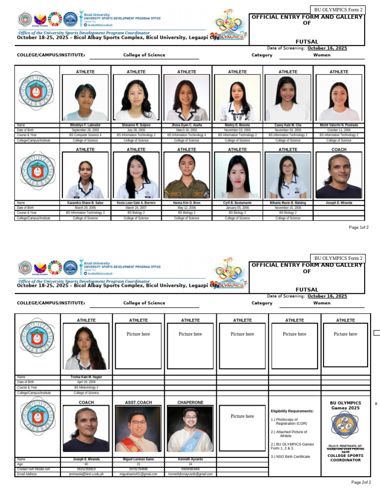 Futsal-Bu Olympics 25 Form-2-Gallery | PDF