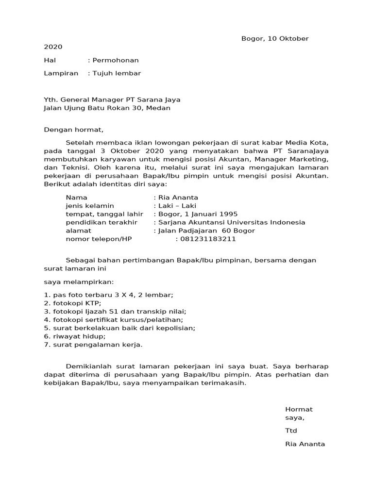 Surat Lamaran | PDF
