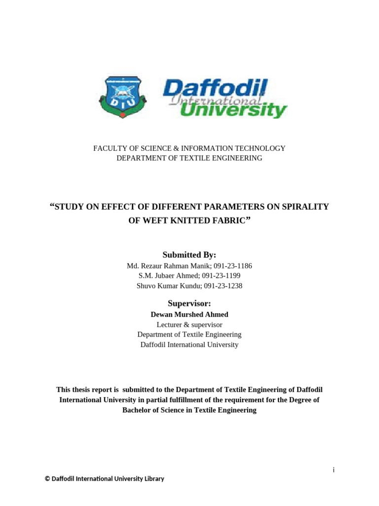 Study On Effect of Different Parameters On Spirality of Weft Knitted ...