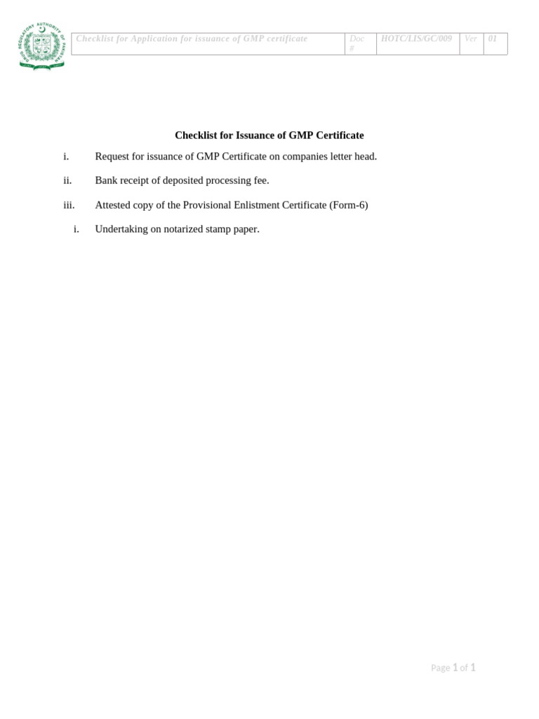 GMP Certificate Issuance Checklist | PDF