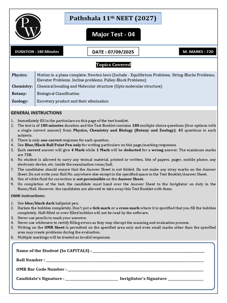 Major Test - 04 - Test Paper | PDF | Ion | Chemical Bond