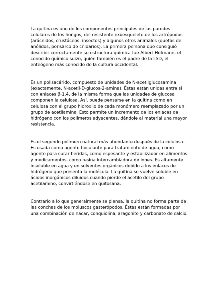 Estructura y funciones de la quitina | PDF
