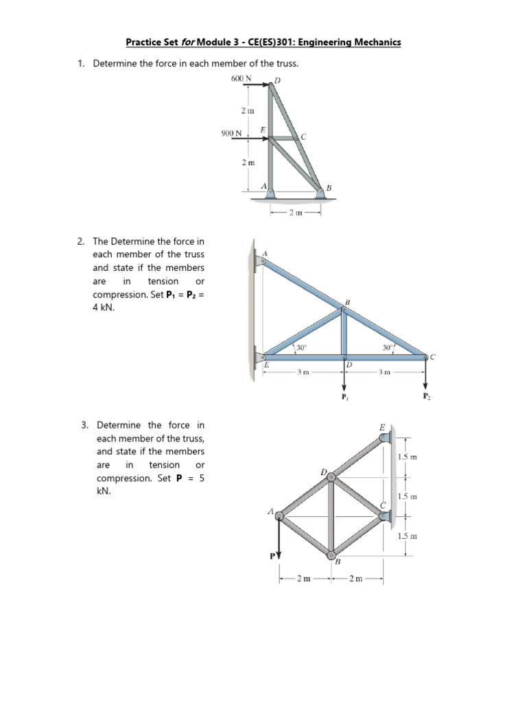 Practice Set For Module 3 - CE (ES) 301 Engineering Mechanics | PDF