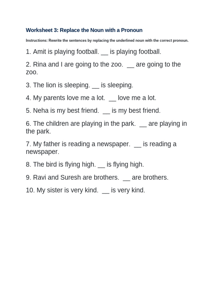 Worksheet 3: Replace The Noun With A Pronoun | PDF | Seed