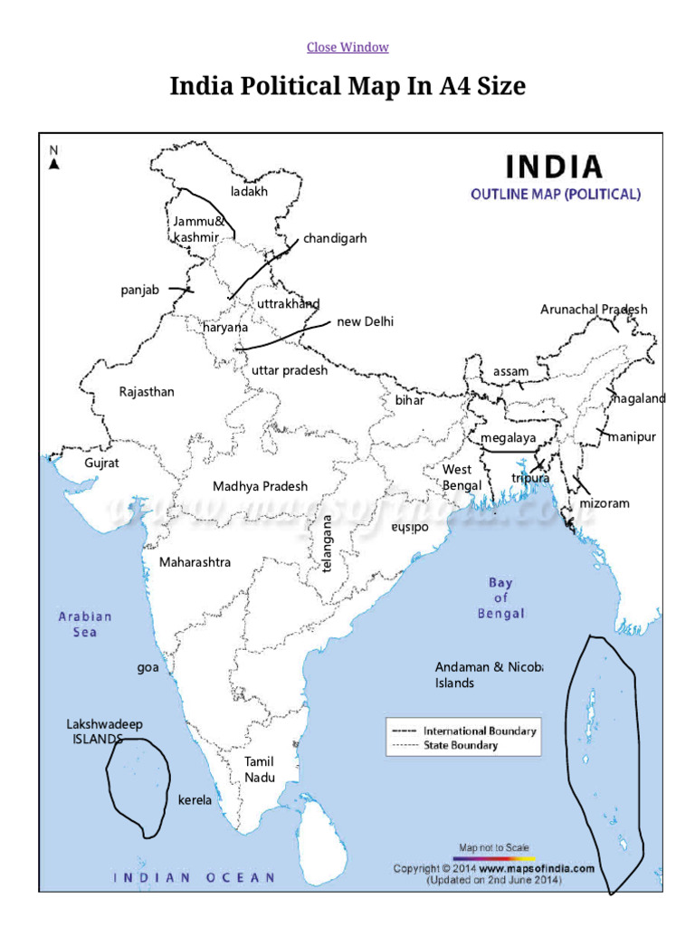 India Political Map in A4 Size: Close Window | PDF