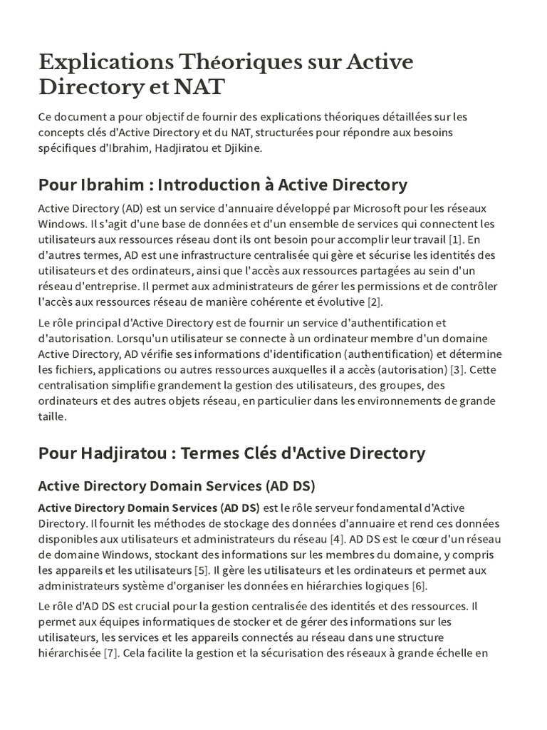 Concepts d'Active Directory et NAT | PDF | Adresse IP | Protocoles Internet